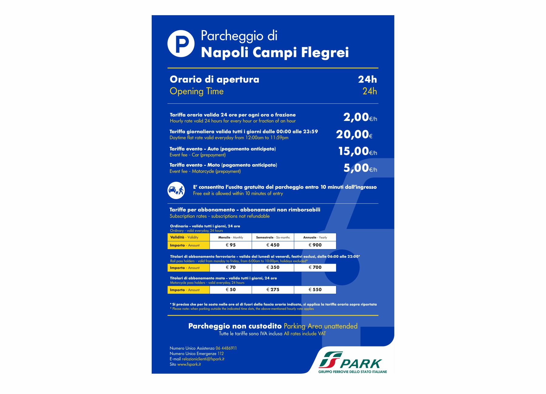 Cambio Tariffario Parcheggio NAPOLI CAMPI FLEGREI